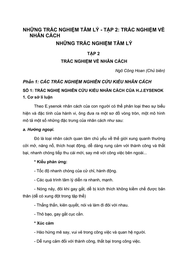 Trắc Nghiệm Tâm Lý - Trắc Nghiệm Về Nhân Cách | PDF