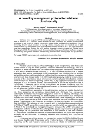 A novel key management protocol for vehicular cloud security | PDF