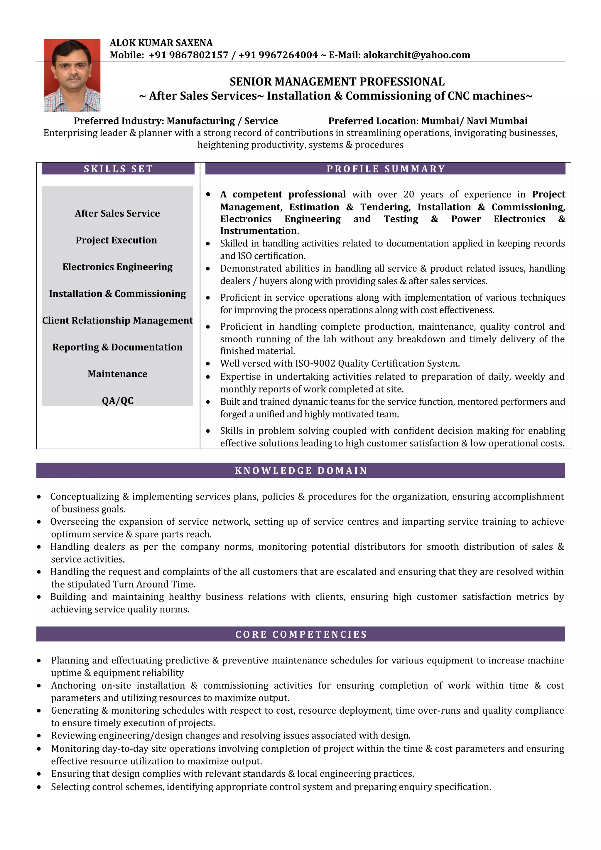 RESUME - ALOK SAXENA - CNC - ELECTRONICS ENGINEER | PDF