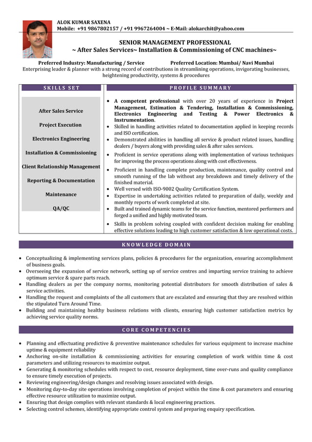 RESUME - ALOK SAXENA - CNC - ELECTRONICS ENGINEER | PDF