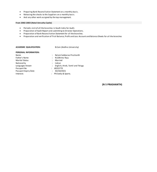 Resume-Prashanth | DOCX | Business Accounting & Finance | Business