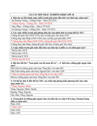 114 Câu Hỏi Trắc Nghiêm GDQP Lớp 10 | PDF