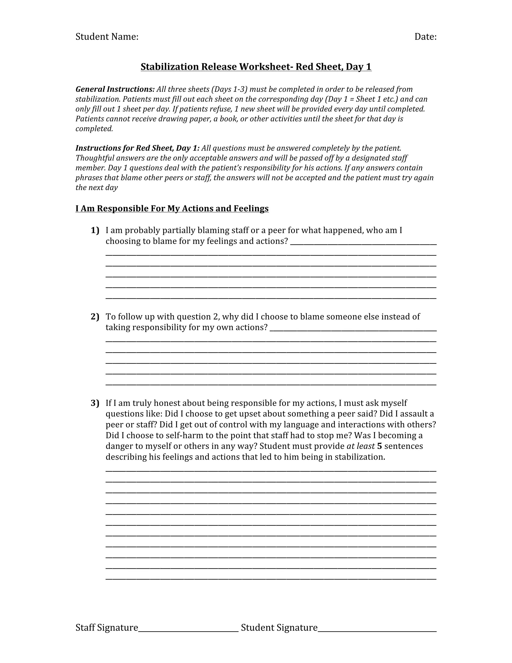 Stabilization Release Worksheet | PDF | Educational Assessment | Education
