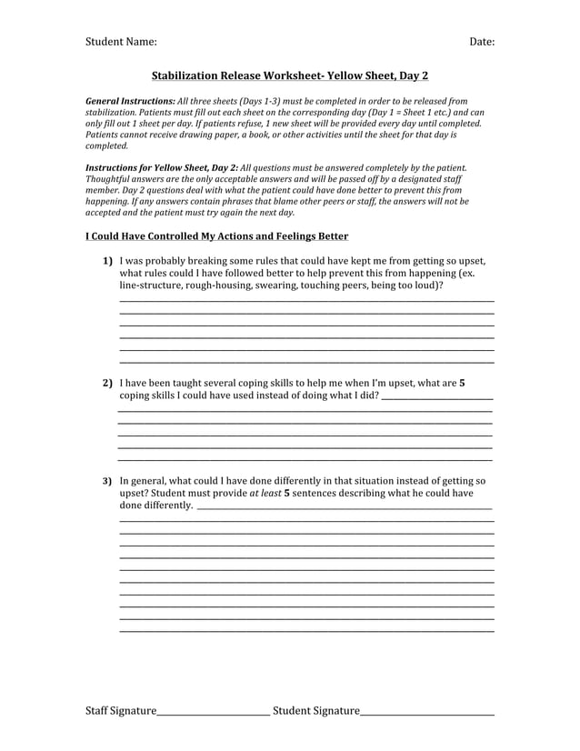 Stabilization Release Worksheet | PDF | Educational Assessment | Education