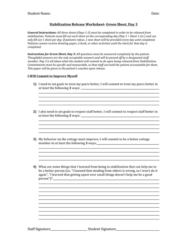 Stabilization Release Worksheet | PDF | Educational Assessment | Education