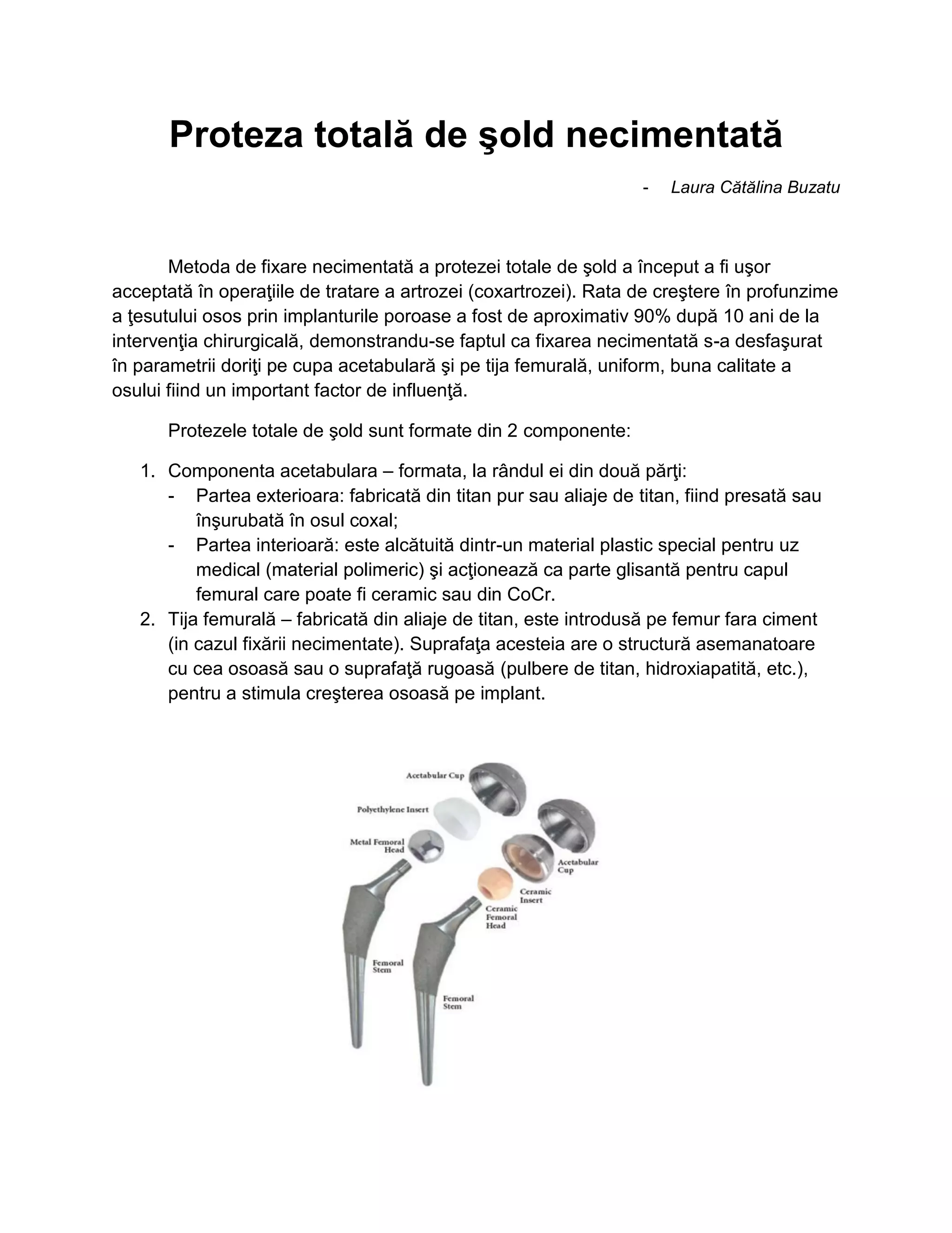 Cătălina Buzatu - Proteza de şold necimentată | PDF
