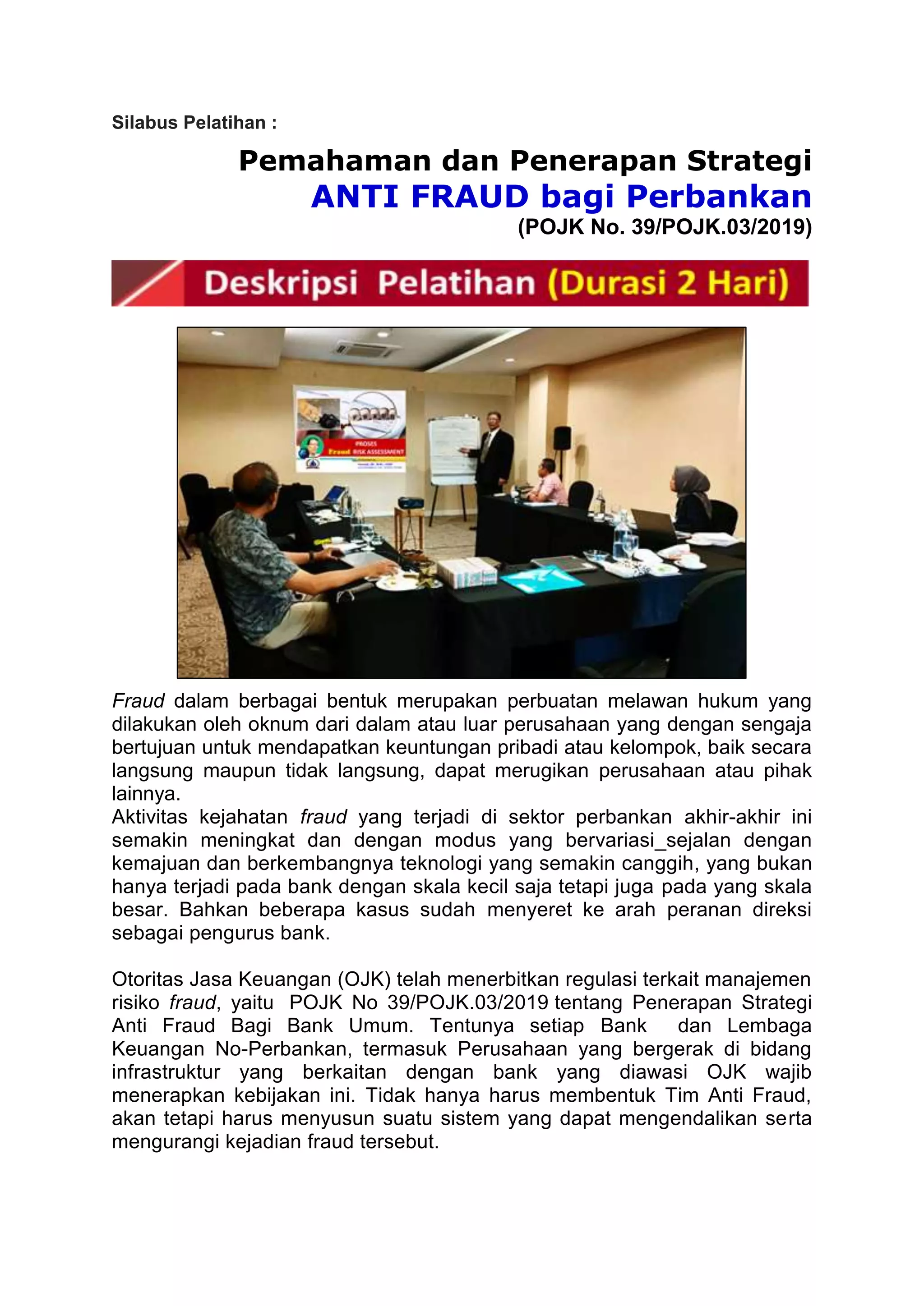 Silabus Pelatihan _"Pemahaman dan Penerapan Strategi ANTI FRAUD bagi ...