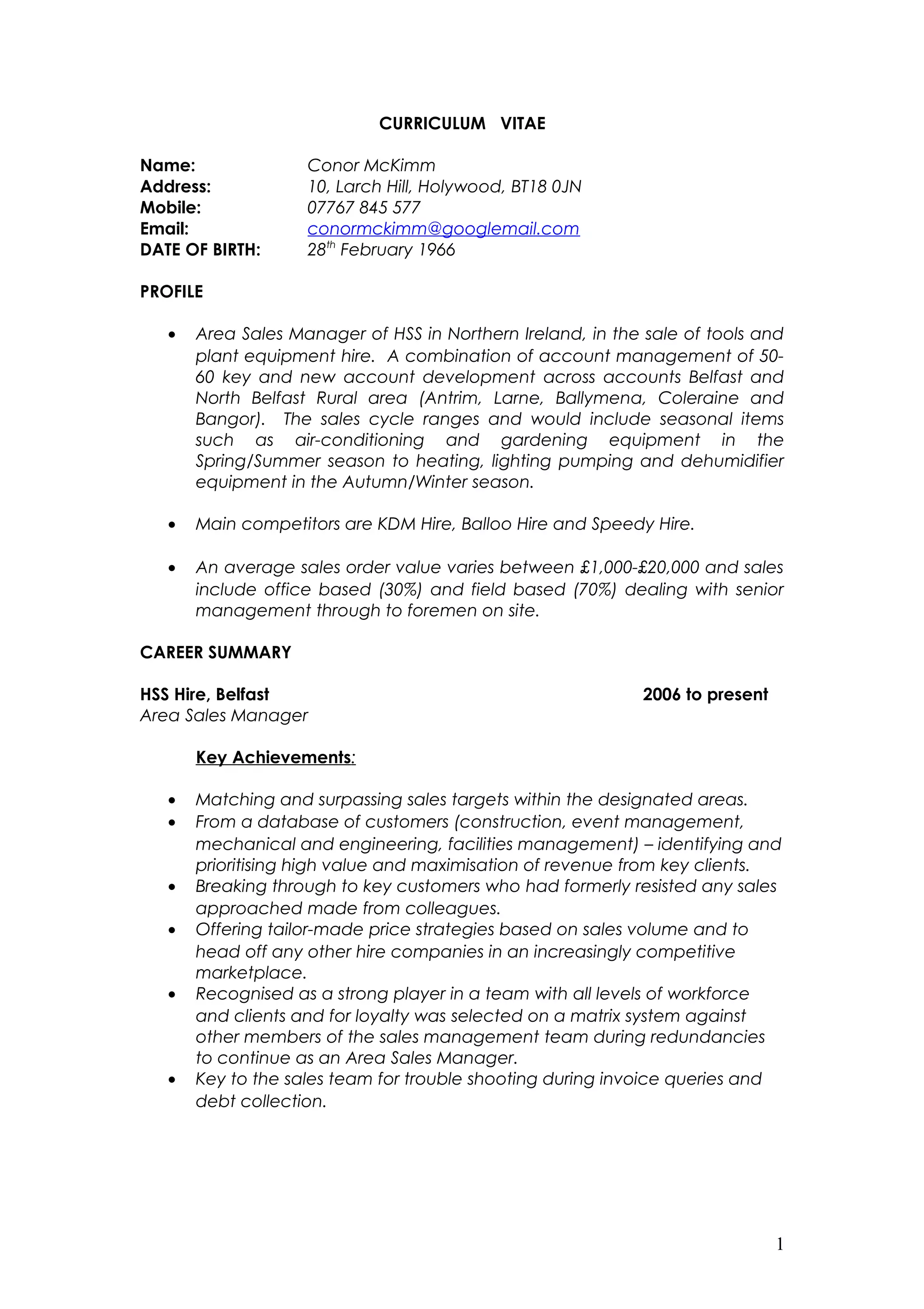 CV - Conor McKimm - Sales | DOC