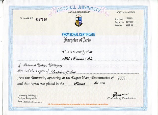 PROVOSIONAL CERTIFICATE B.A-KAISAR | PDF | Educational Assessment | Education