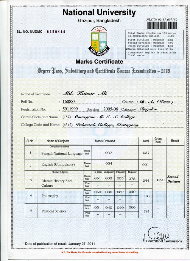 PROVOSIONAL CERTIFICATE B.A-KAISAR | PDF | Educational Assessment | Education