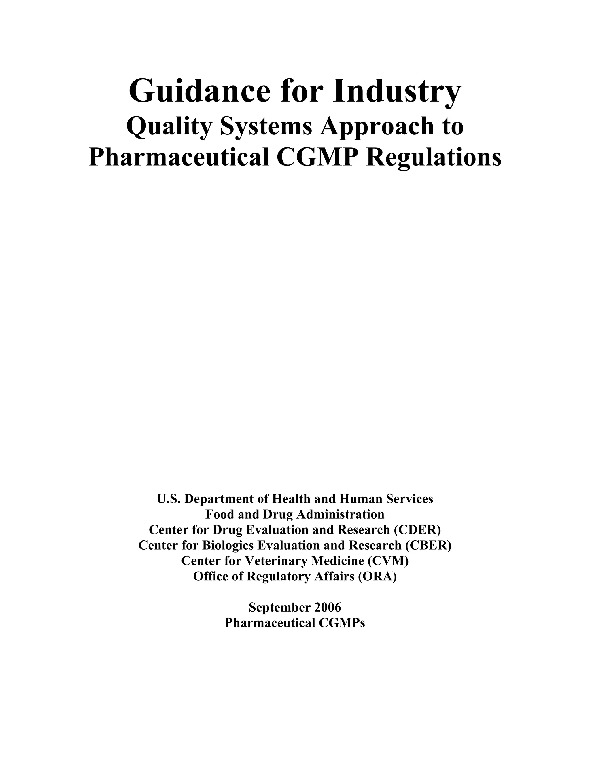 Quality Systems Approach to Pharmaceutical cGMP | PDF