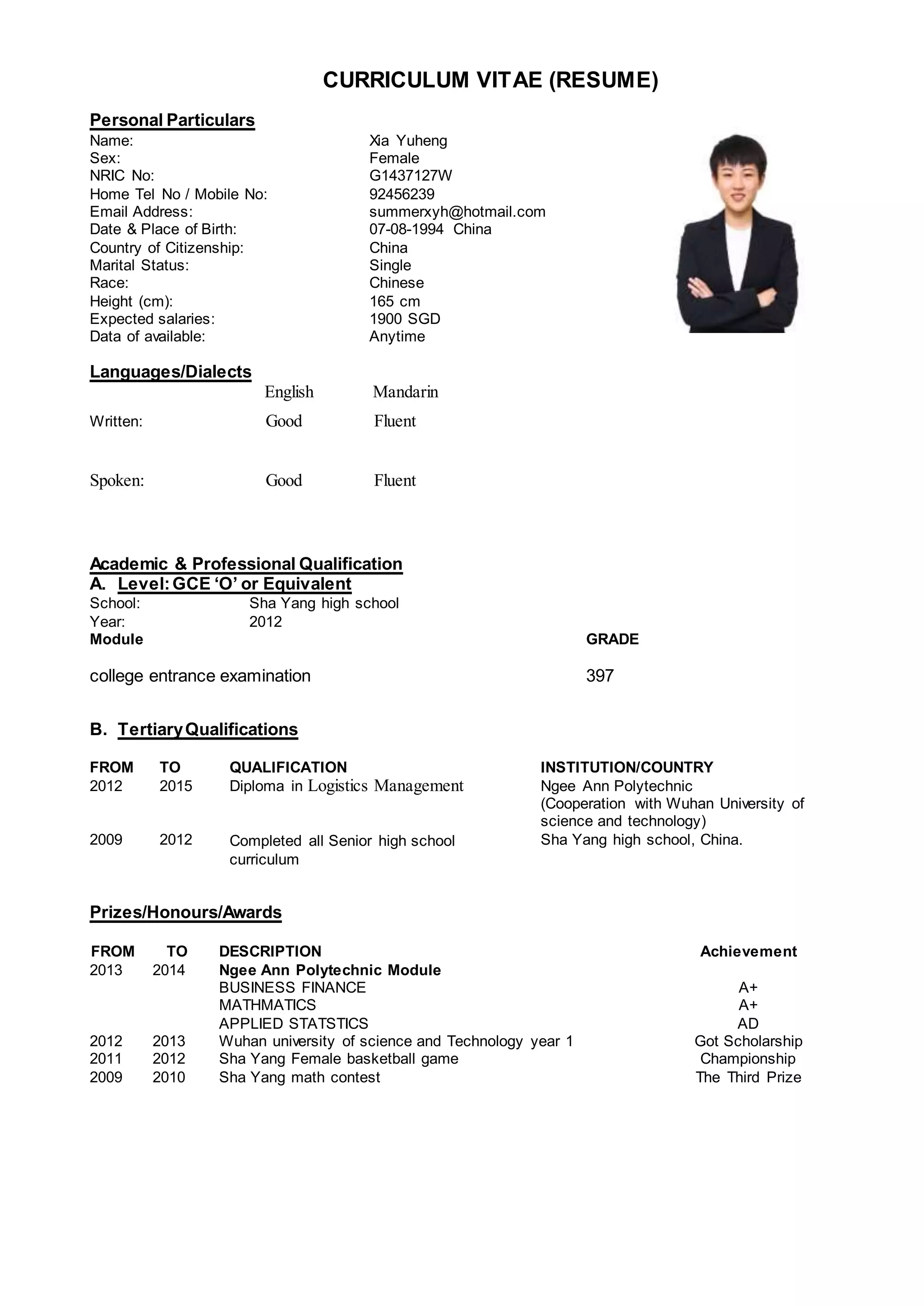 Xia Yuheng_ Resume | DOCX