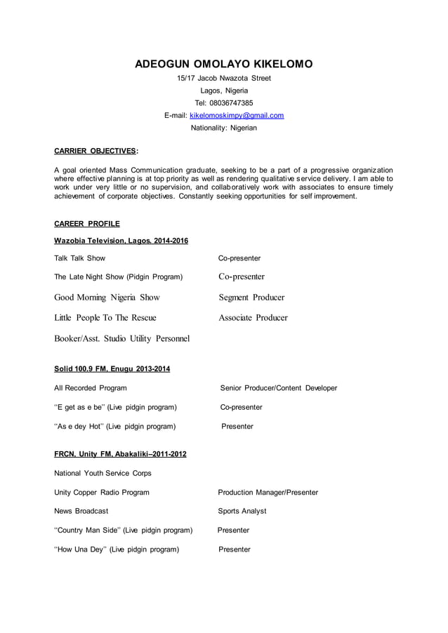 ADEOGUN OMOLAYO KIKELOMO CV | PDF
