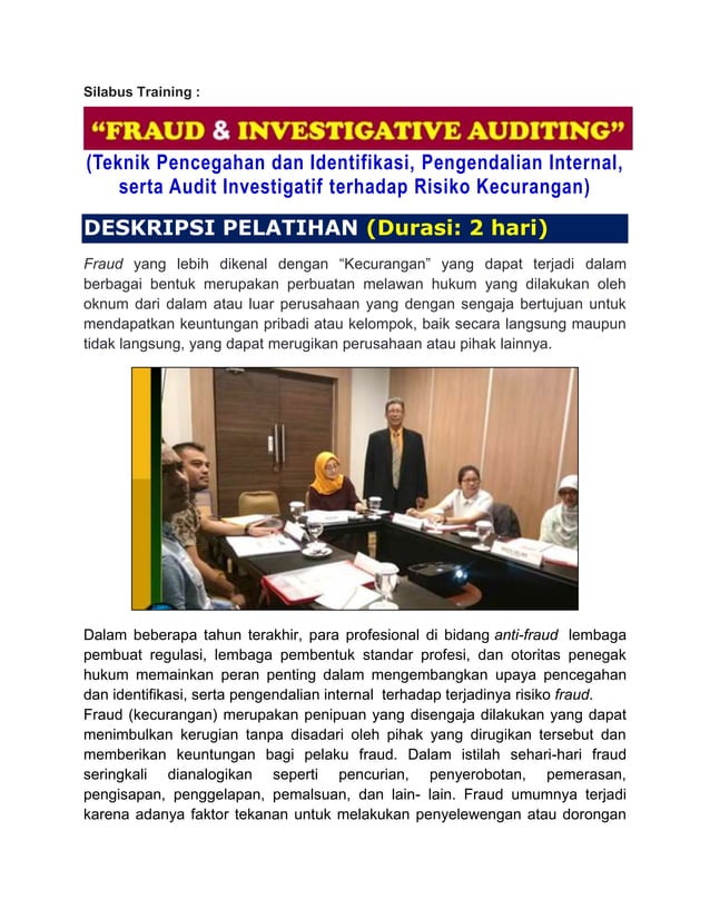 Silabus Training _"FRAUD & INVESTIGATIVE AUDITING" (Teknik Pencegahan ...