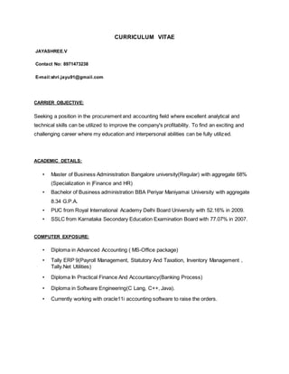 Jayashree V_CV | PDF