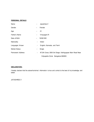 Jayashree V_CV | PDF