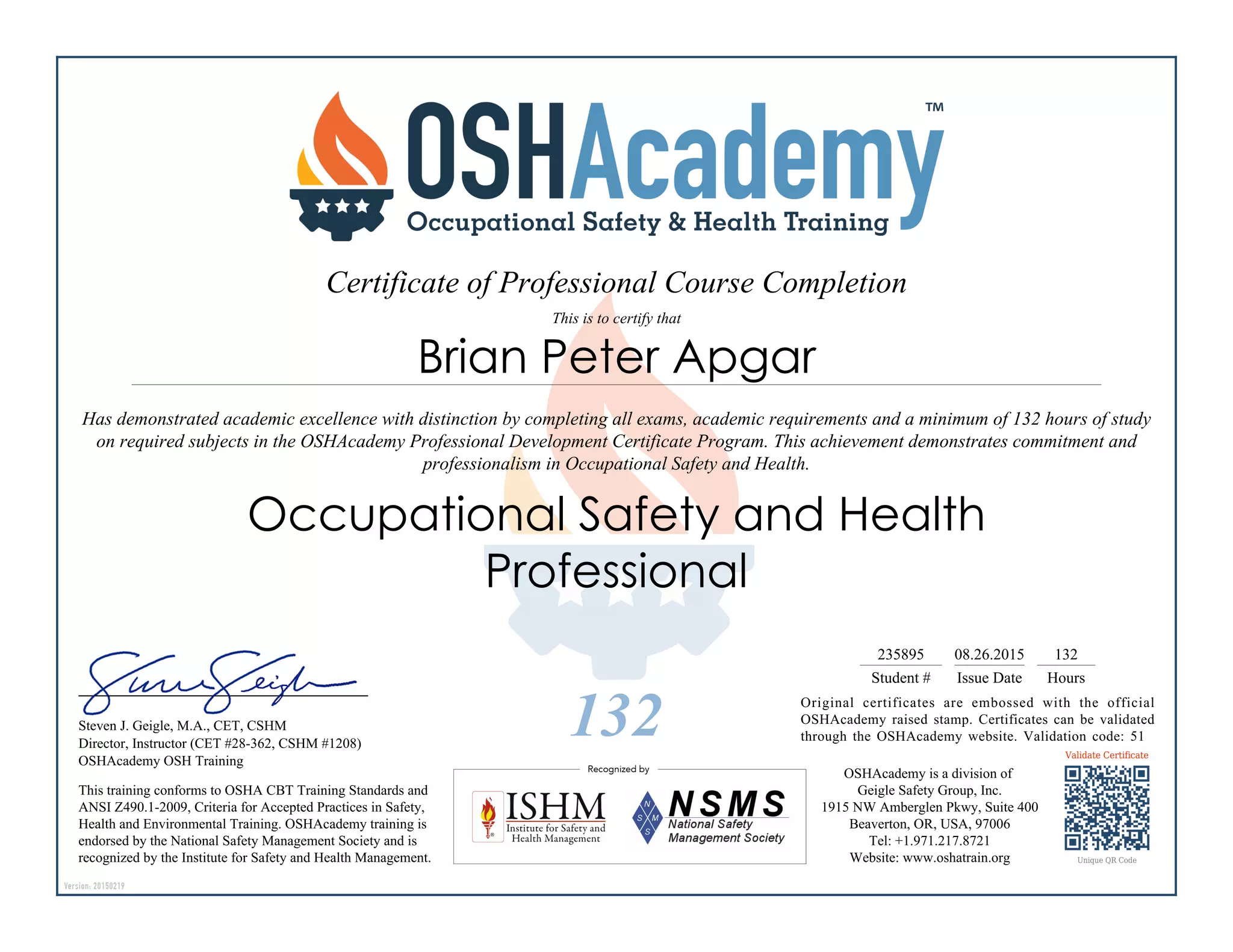 Occupational Safety and Health Professional Certificate | PDF