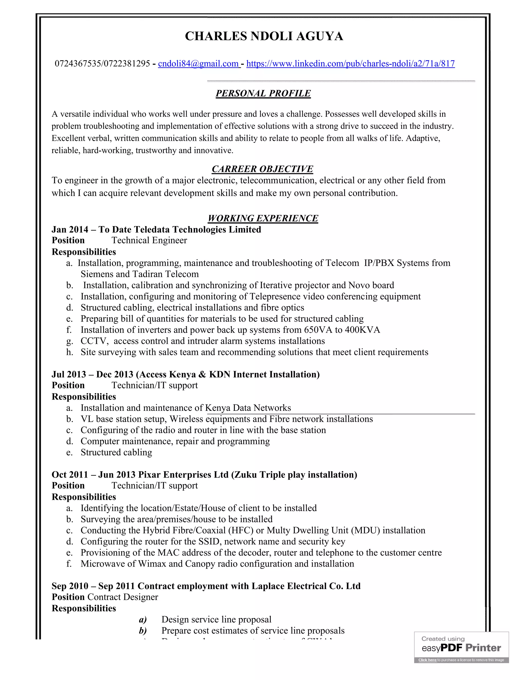 CHARLES NDOLI AGUYA cv revised | PDF