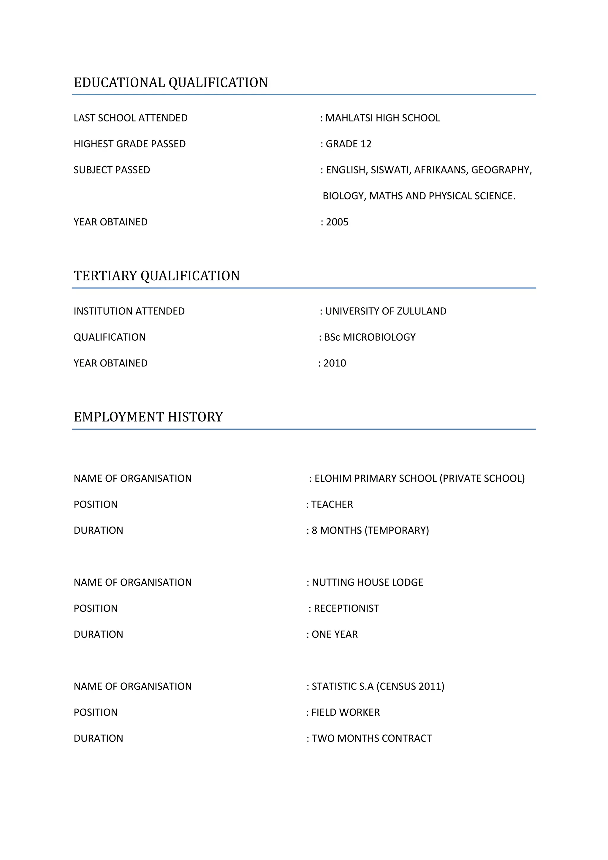CURRICULUM VITAE OF METISO GOODMAN BANELE | PDF