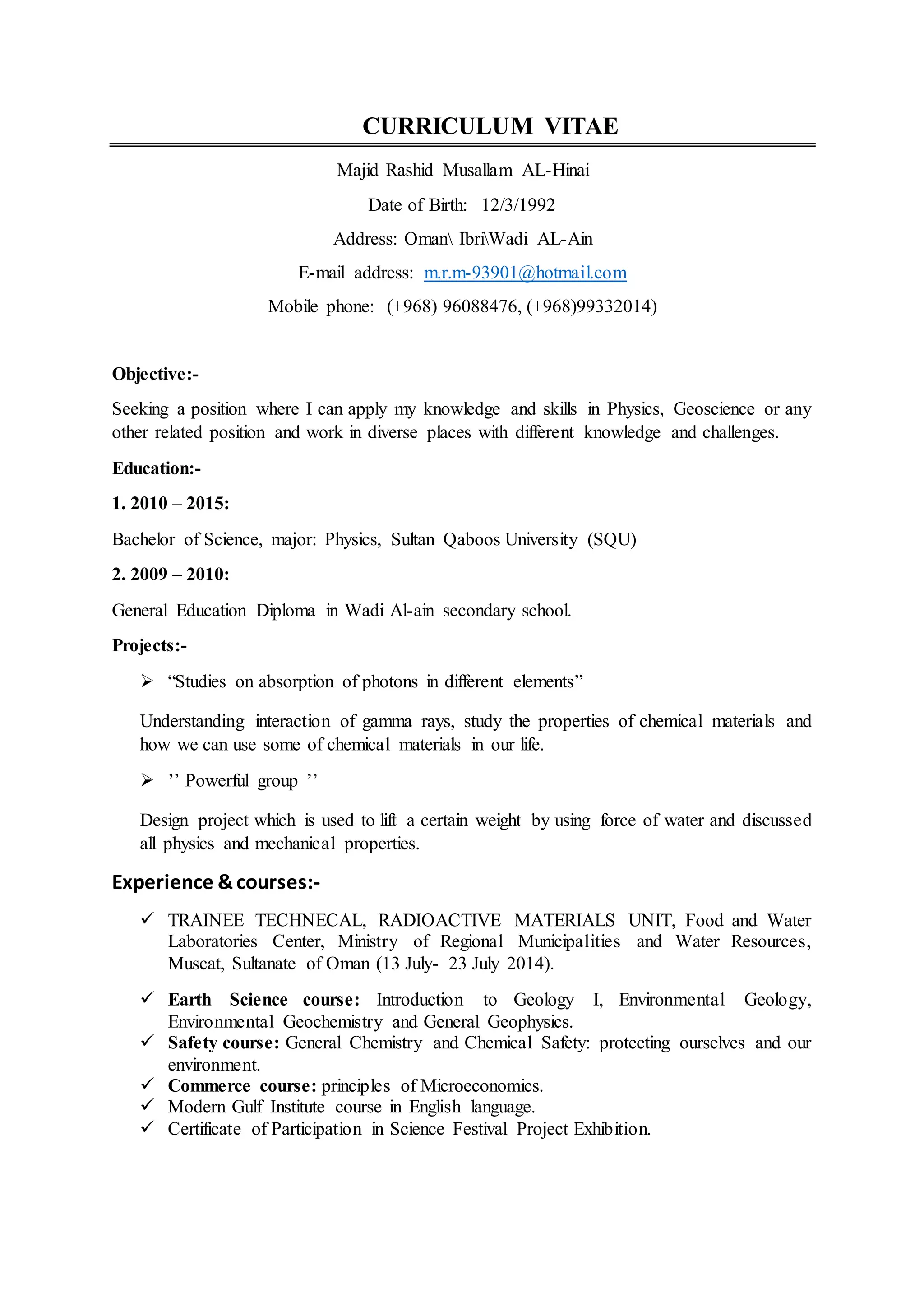 MY CV (Majid) | PDF