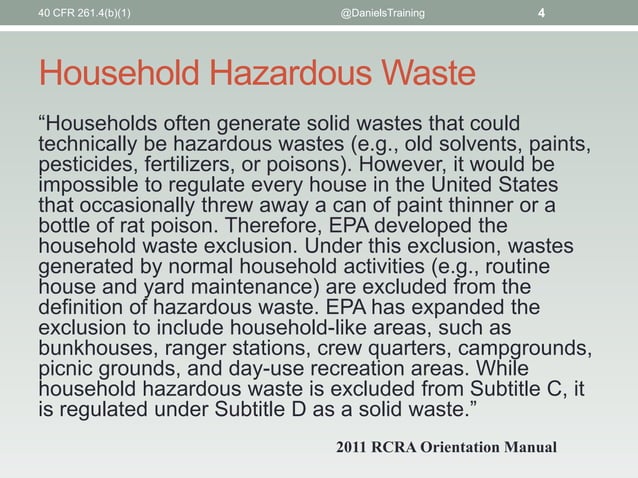 40 cfr 261.4(b)(1) - The Household Hazardous Waste Exclusion | PPT