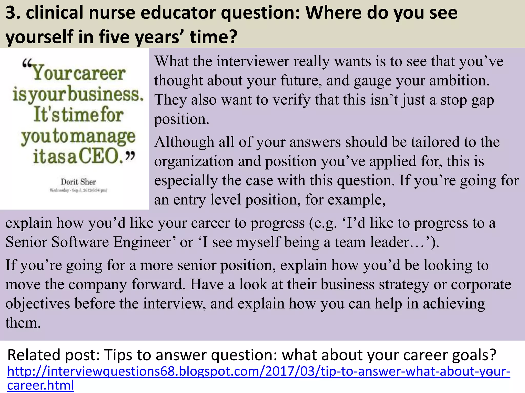 40 Clinical Nurse Educator Interview Questions And Answers Pdf PPT 40 Clinical Nurse Educator Interview Questions And Answers Pdf PPT