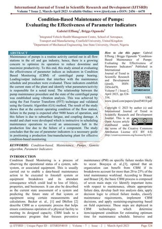 Condition Based Maintenance of Pumps Evaluating the Effectiveness of Parameter Indicators | PDF