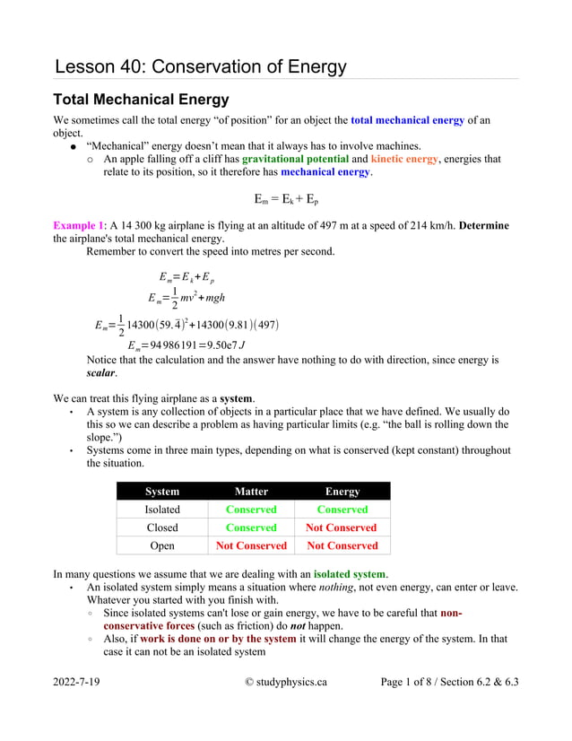 conservation of energy mechanical engineering | PDF