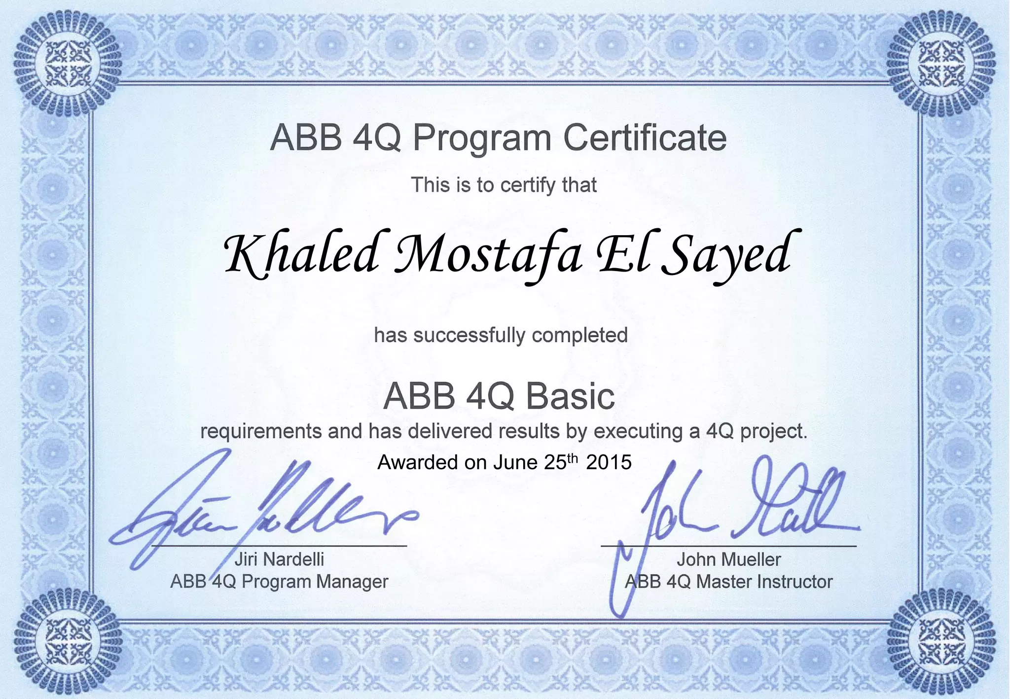 ABB 4Q Basic Certificate_Khaled Mostafa El Sayed | PDF