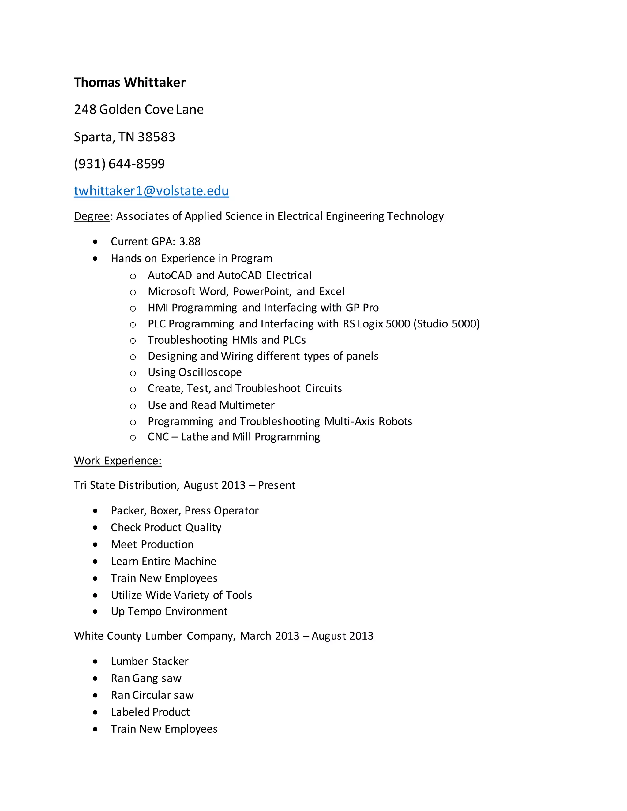 Thomas Whittaker Resume | DOCX