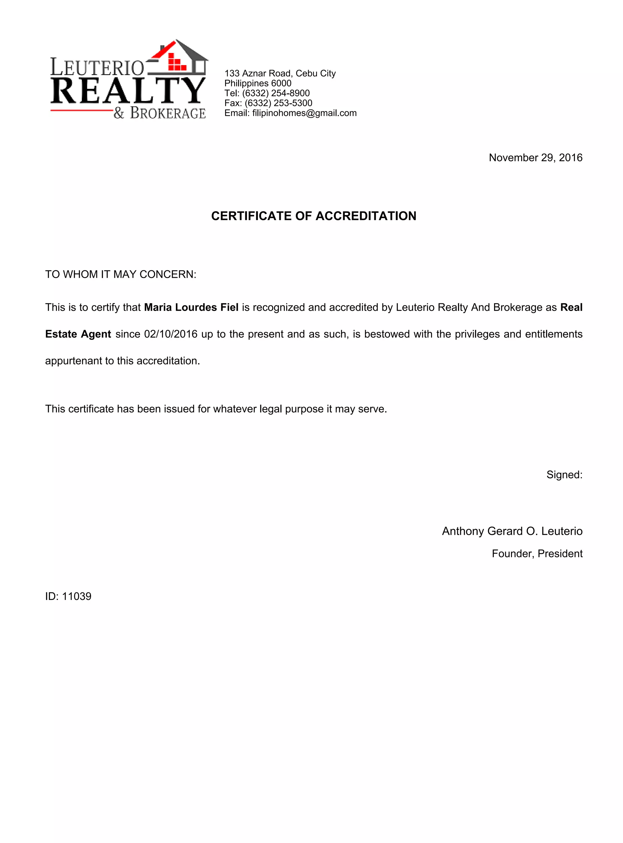 Leuterio Accreditation Certificate | PDF