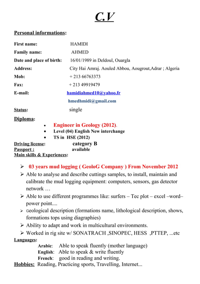 cv ah eng | DOC | Geology | Science