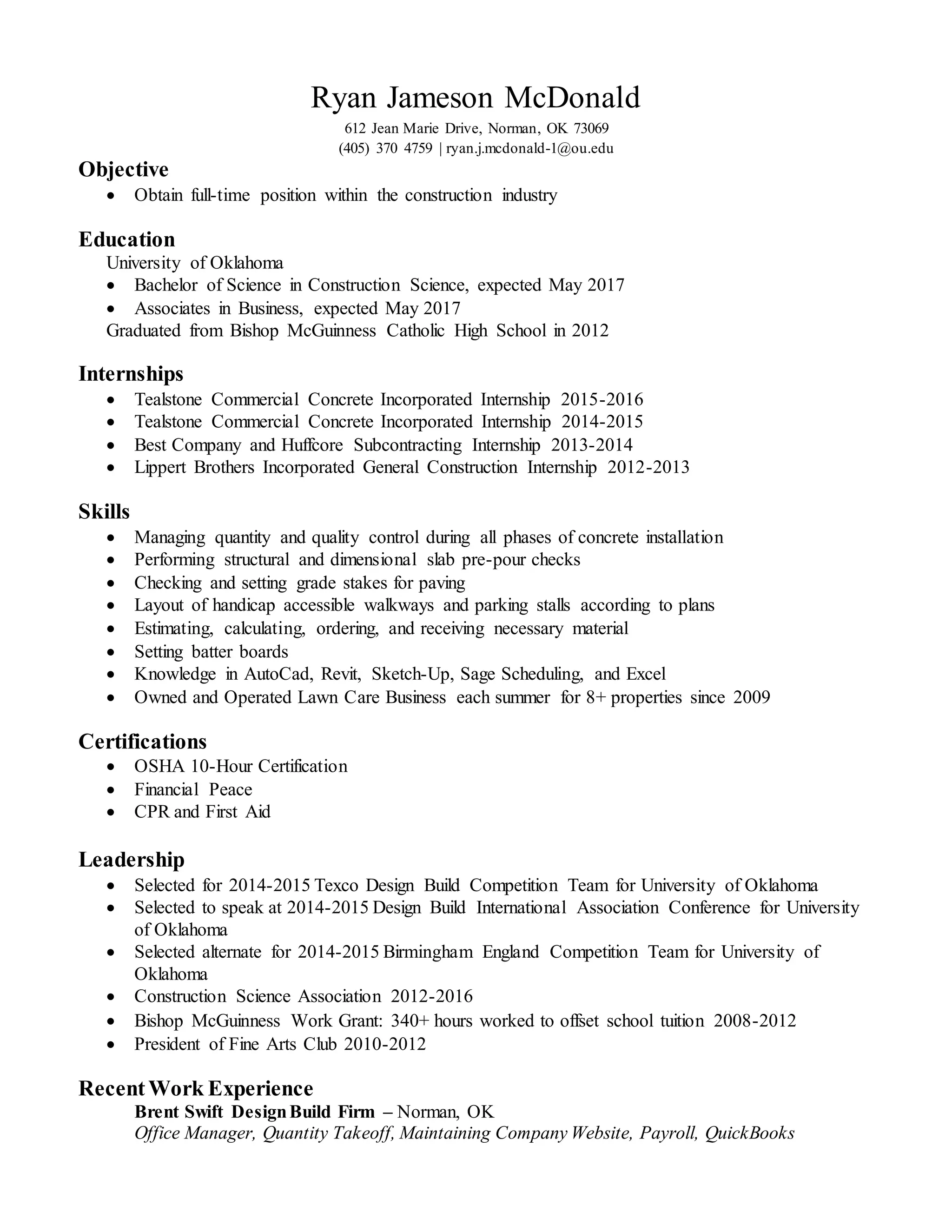 Ryan McDonald Resume | DOCX