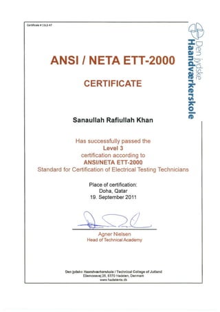 NETA Certificate | PDF