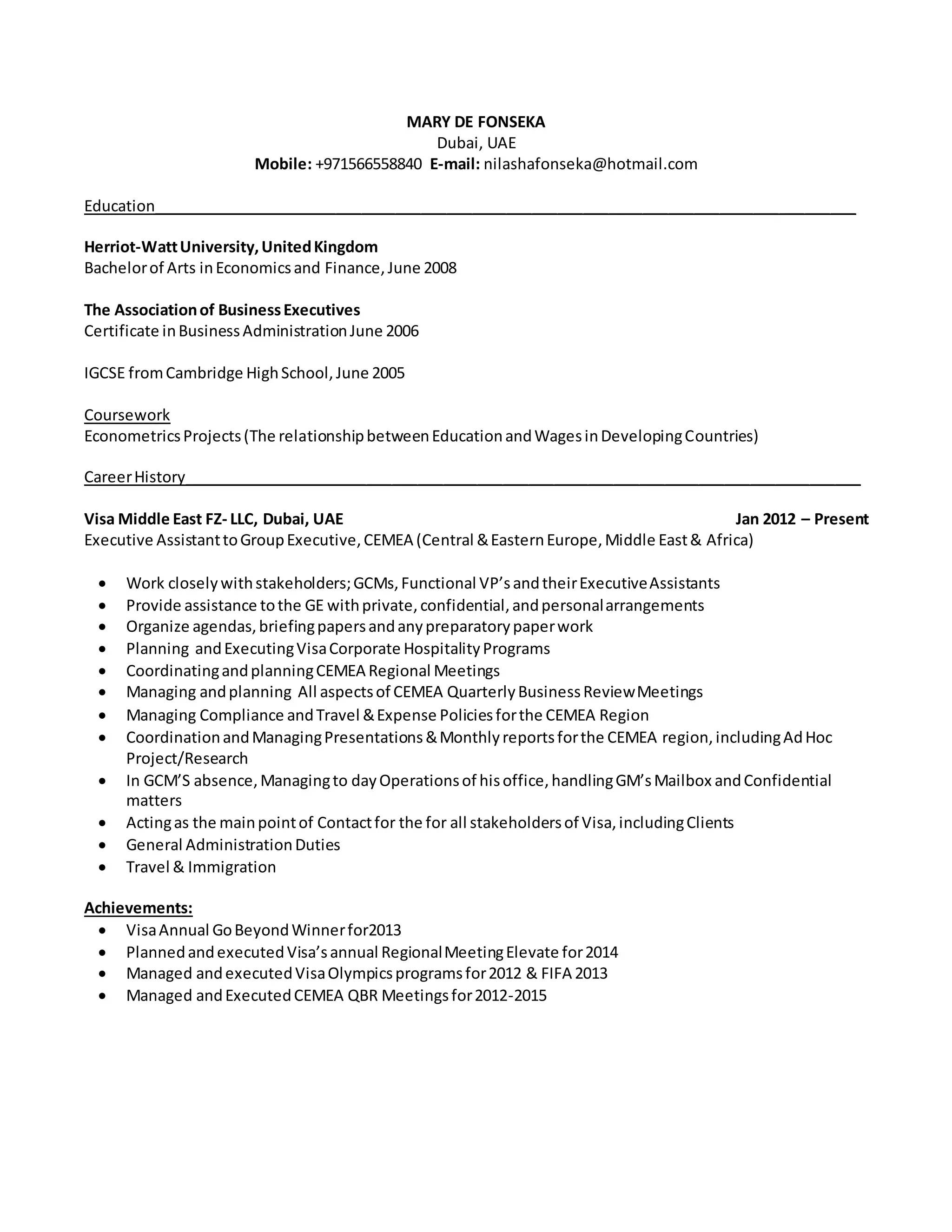 Mary De Fonseka CV | PDF