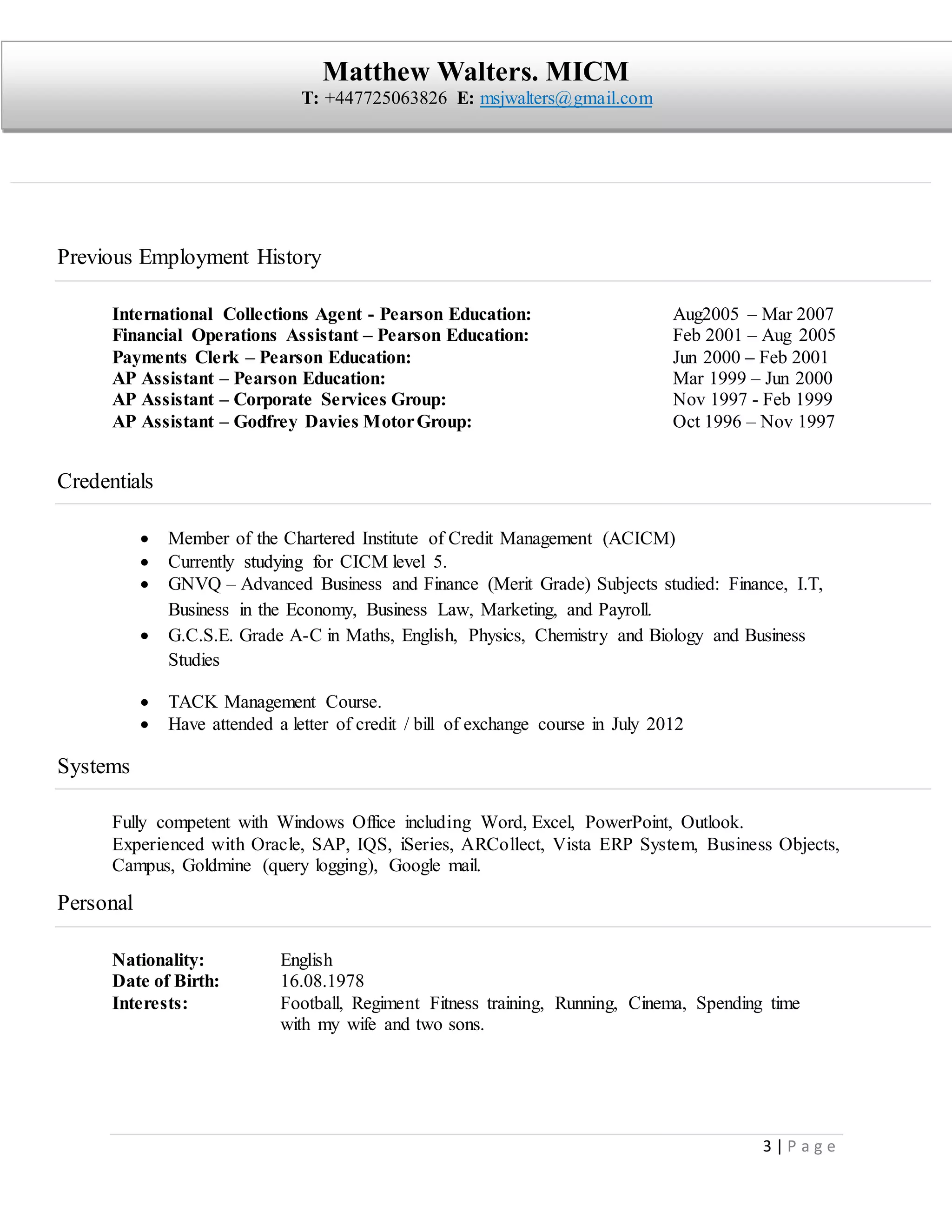 Matthew Walters CV | DOCX