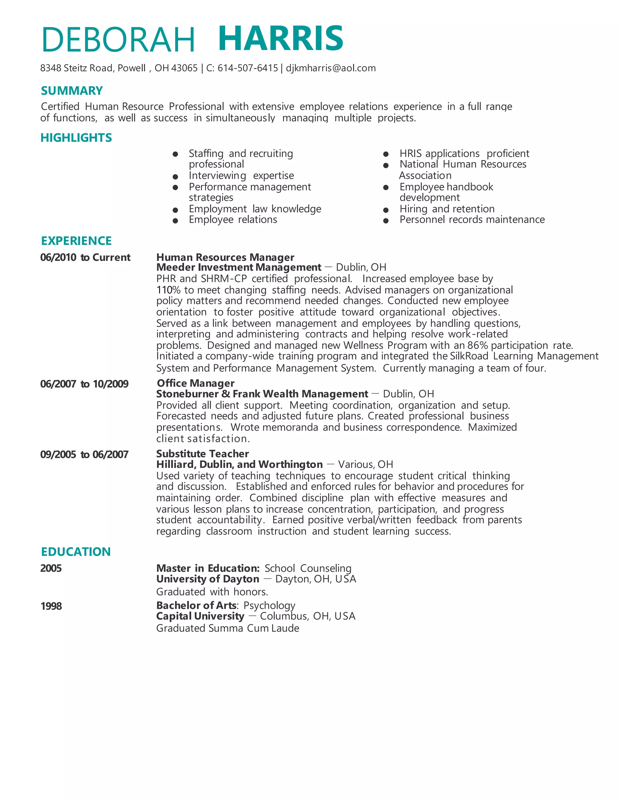 Deborah Harris Resume 1 (3) | PDF