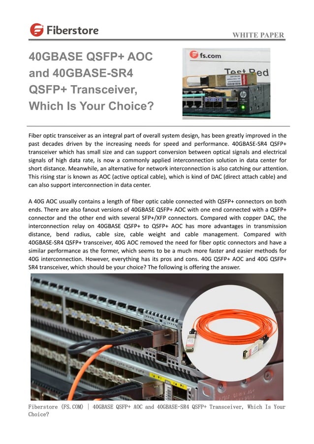 40 gbase qsfp+ aoc and 40gbase sr4 qsfp+ transceiver, which is your choice | PDF