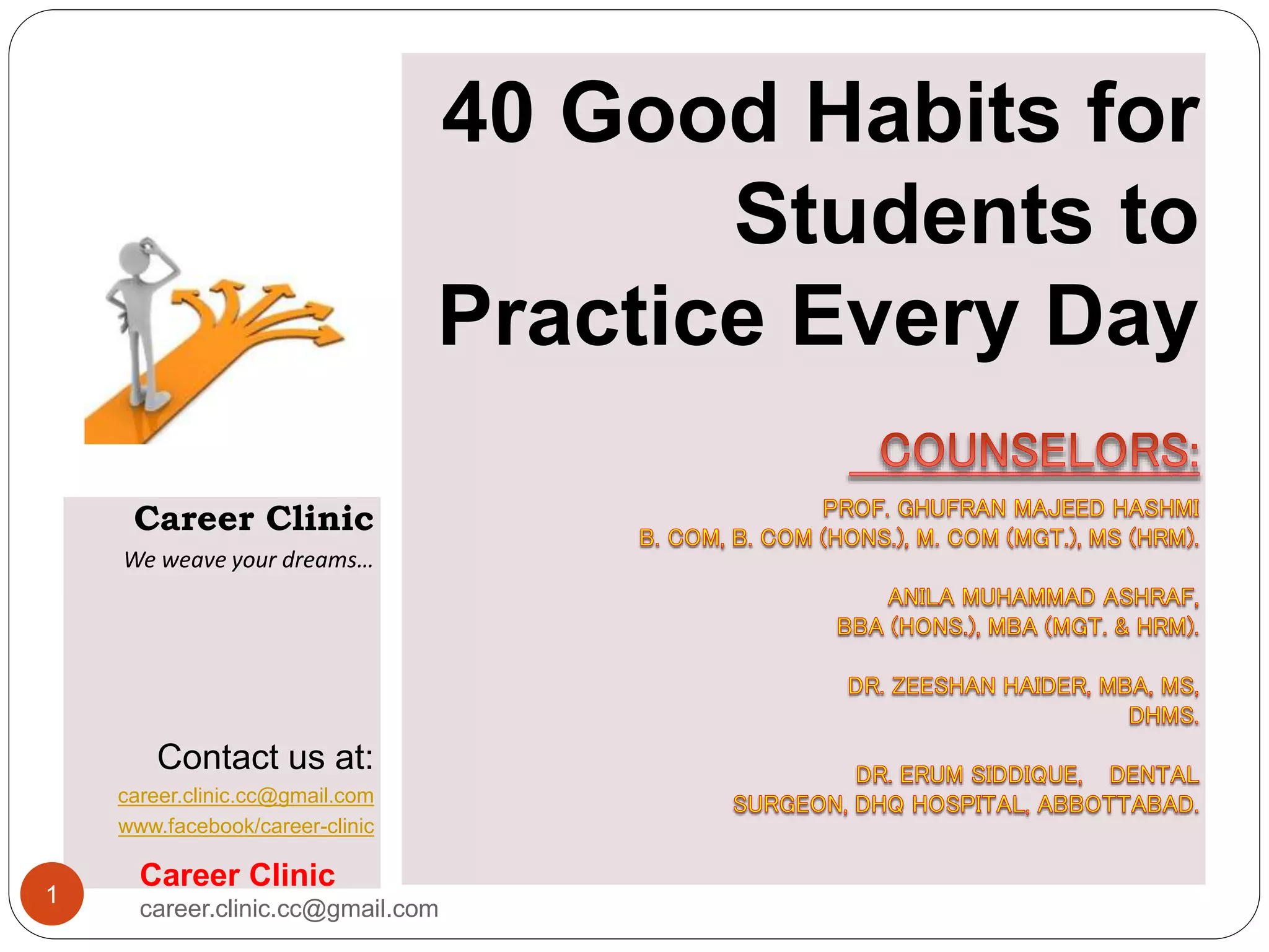 40 good habits for students to practice every day | PPT