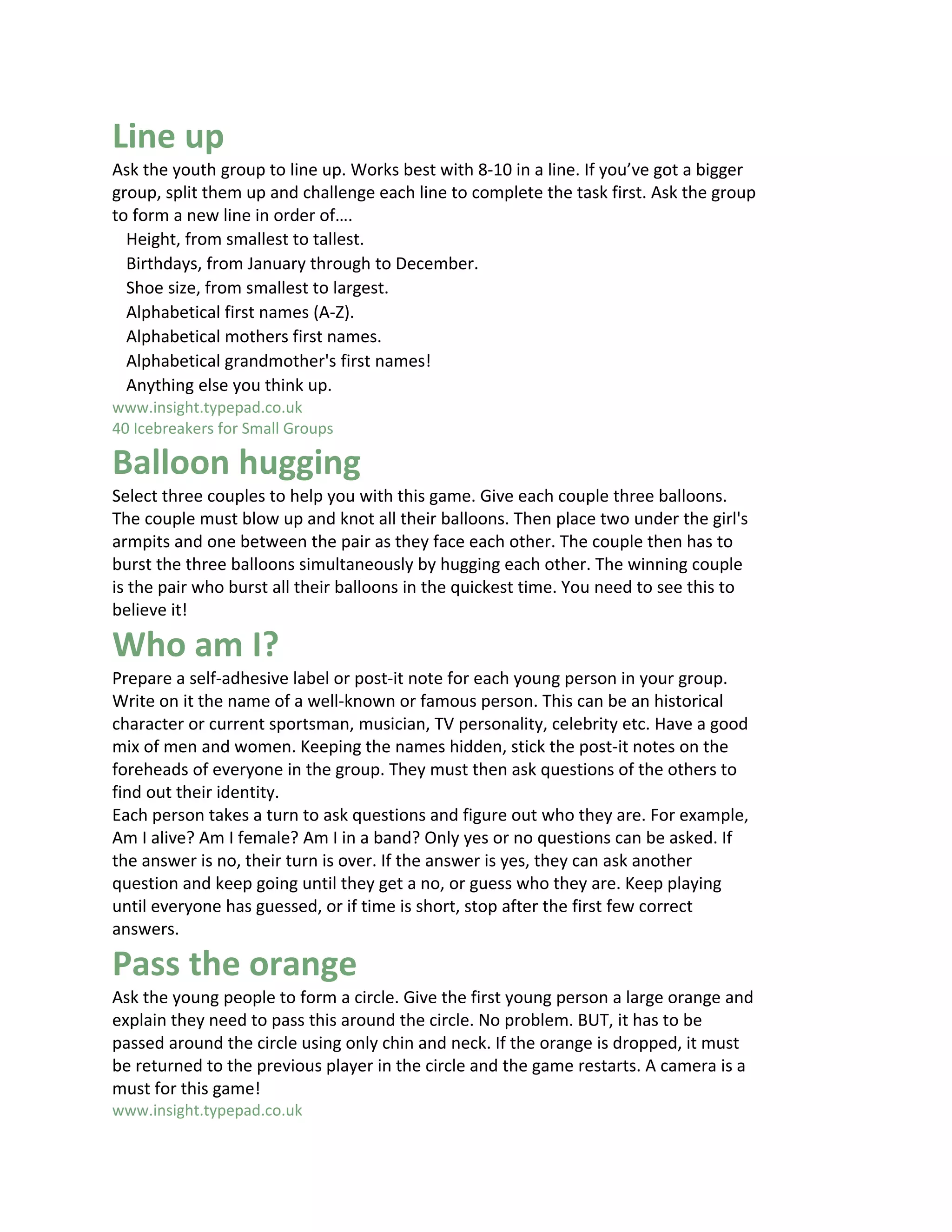 40 icebreakers for small groups | PDF