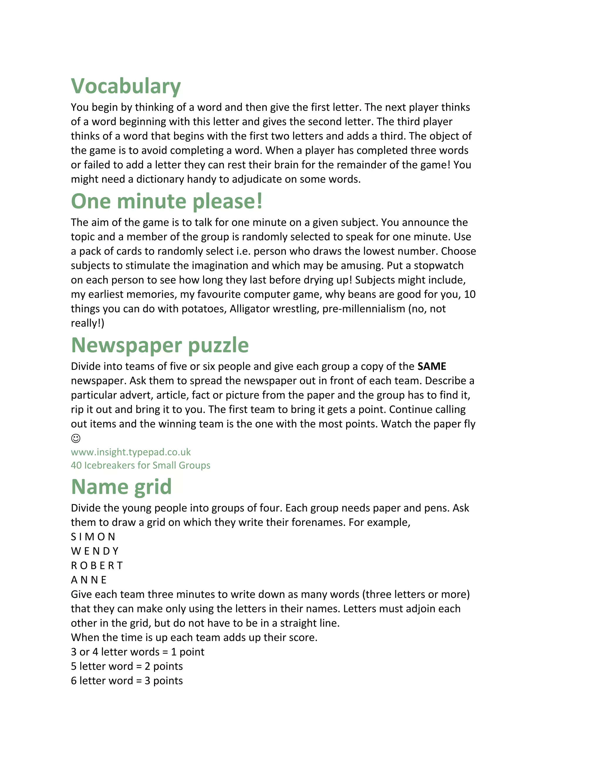 40 icebreakers for small groups | PDF