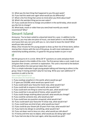 40 icebreakers for small groups | PDF