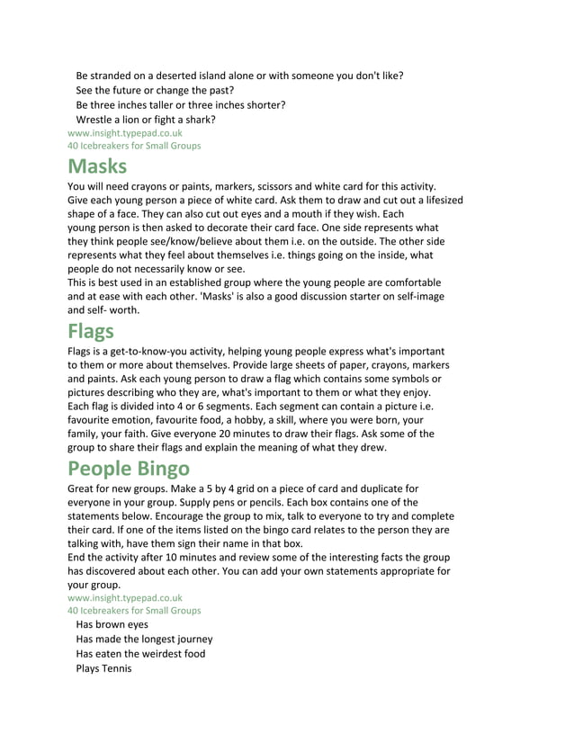 40 icebreakers for small groups | PDF
