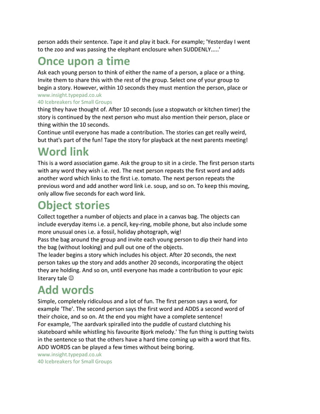 40 icebreakers for small groups | PDF