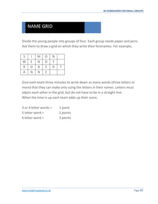 40 icebreakers for_small_groups | PDF | Internet for Beginners | Internet