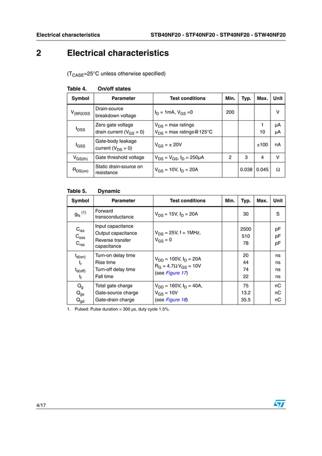 Original N-CHANNEL MOSFET STF40NF20 40NF20 40N20 40A 200V TO-220 New ST ...