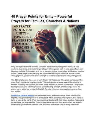 40 Prayer Points for Unity – Powerful Prayers for Families, Churches ...