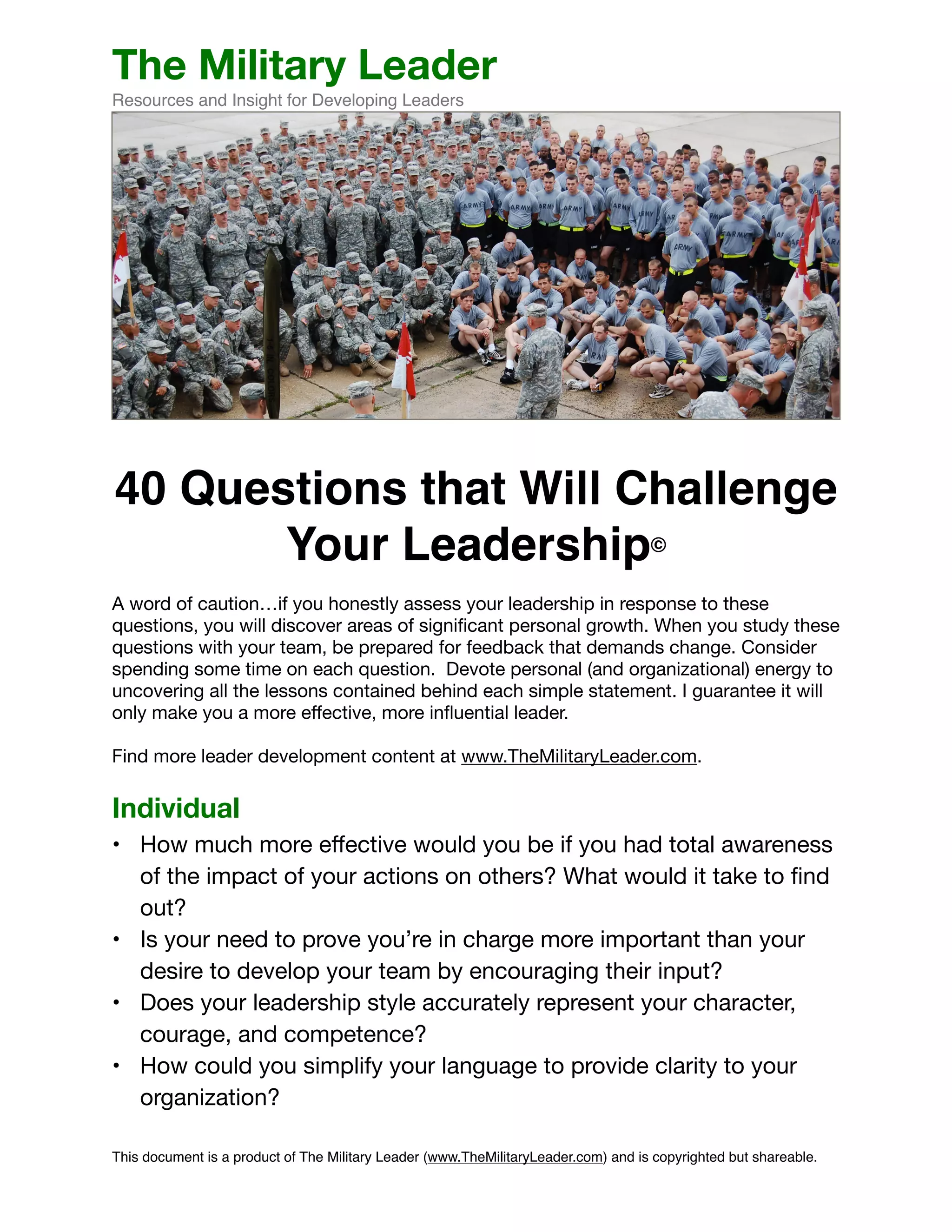 40 Questions that Will Challenge Your Leadership [from The Military ...