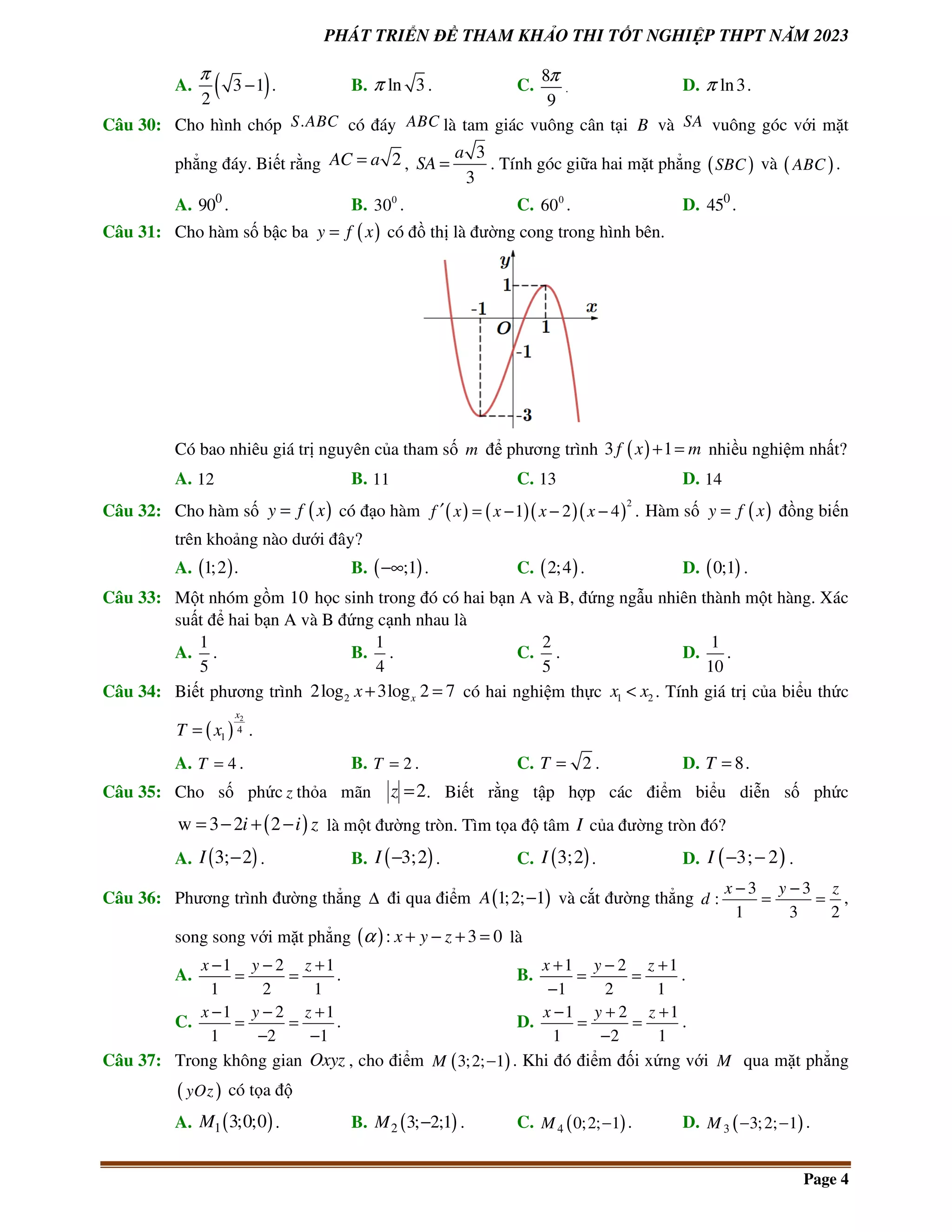 40 ĐỀ THI THỬ T﻿ỐT NGHIỆP THPT - MÔN TOÁN - NĂM 2023 - SOẠN CHUẨN CẤU ...