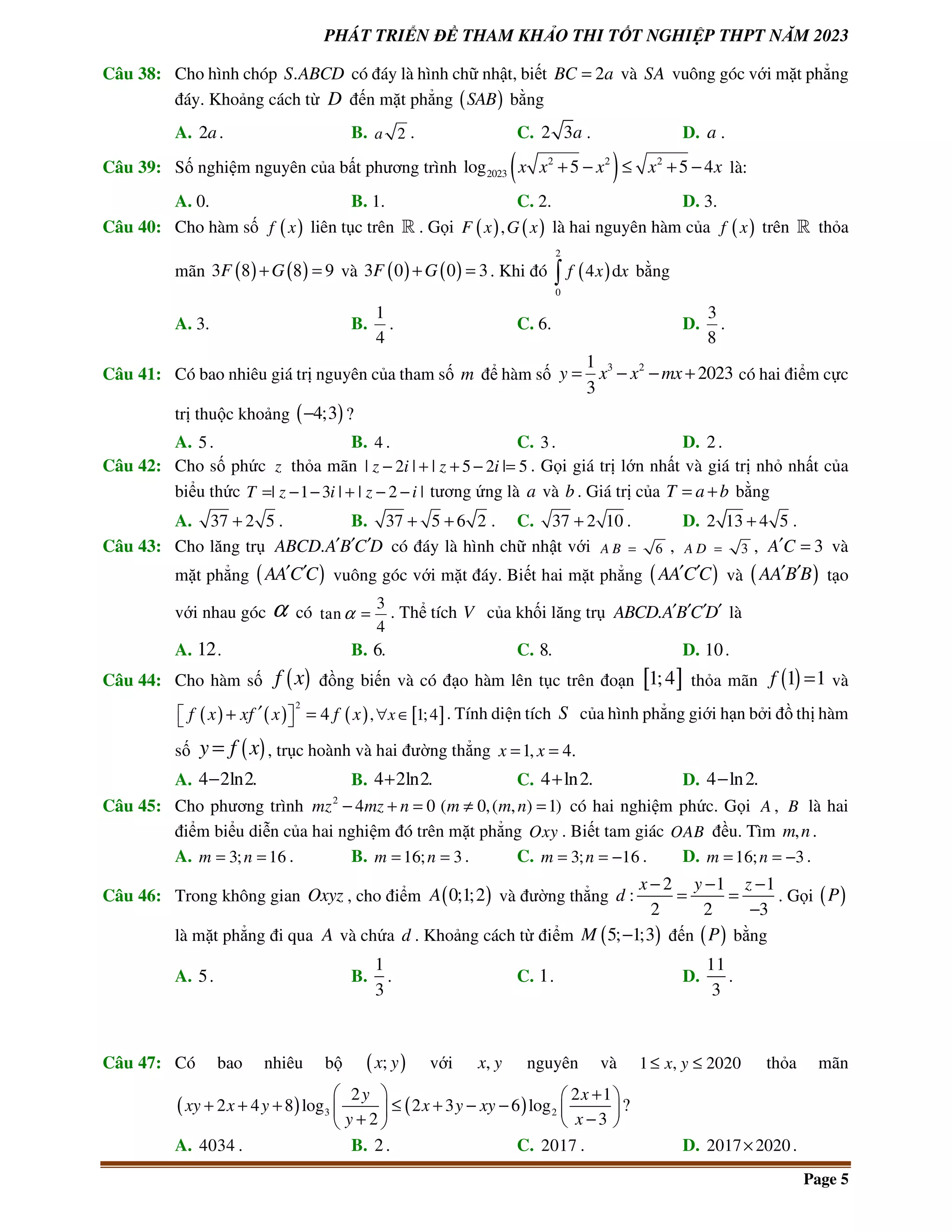 40 ĐỀ THI THỬ T﻿ỐT NGHIỆP THPT - MÔN TOÁN - NĂM 2023 - SOẠN CHUẨN CẤU ...